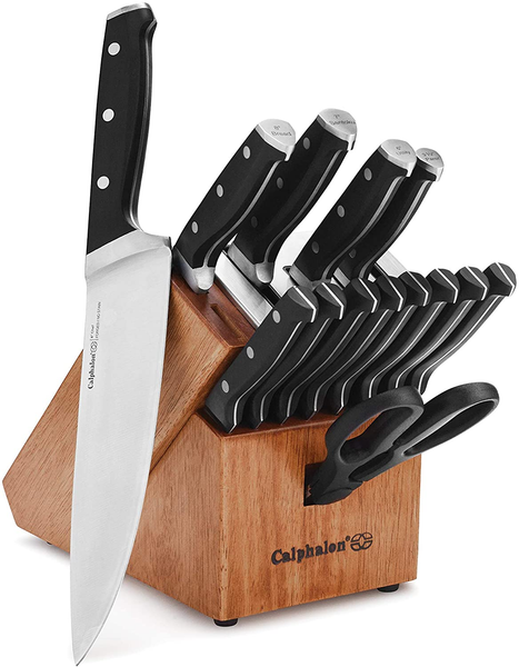 Calphalon Classic Self-Sharpening 15 Piece Cutlery Knife Block Set, Br ...